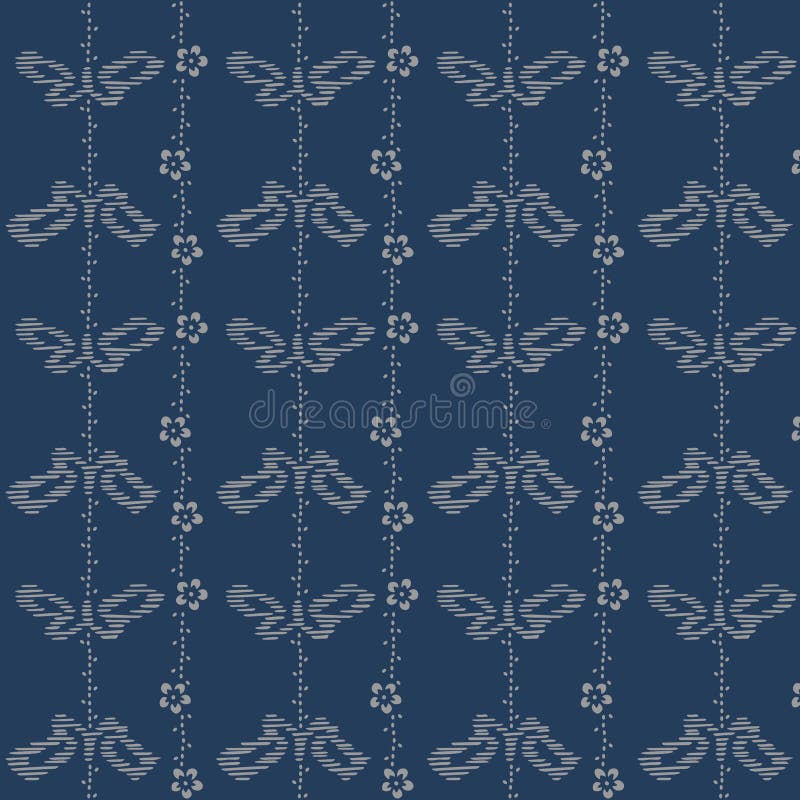 Japanese Blue Butterfly Chain Pattern Stock Vector - Illustration of ...