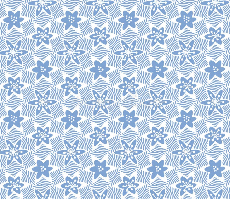 Japanese Blue Pattern of Lines and Sakura Flowers Stock Vector ...