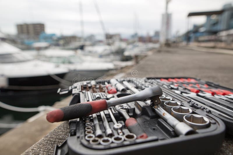 Boat Maintenance Scenery and Tools Stock Photo - Image of city, minato ...