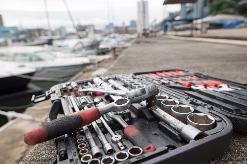 Boat Maintenance Scenery and Tools Stock Image - Image of fishing, road ...
