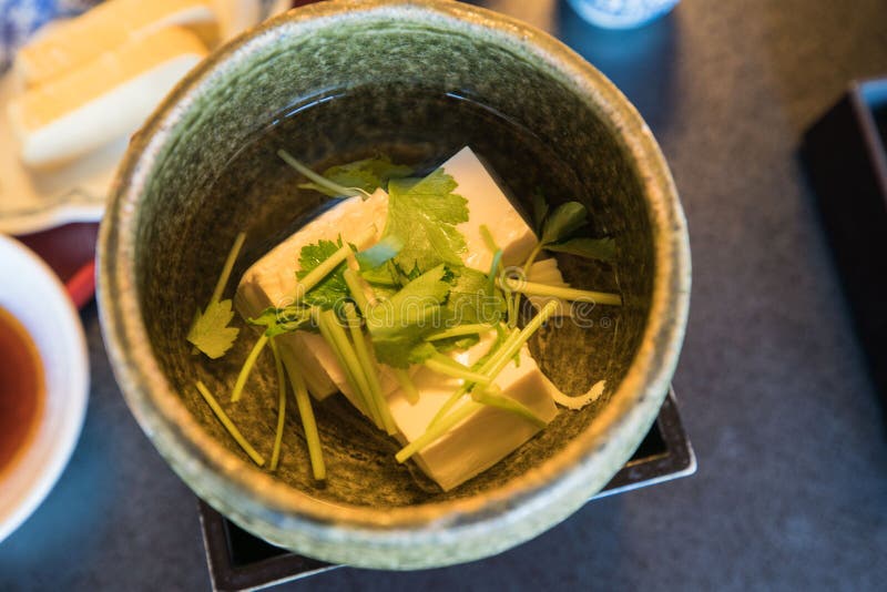 Japanese Boiled Tofu in a Retro Traditional Ceramic Bowl Stock Photo ...