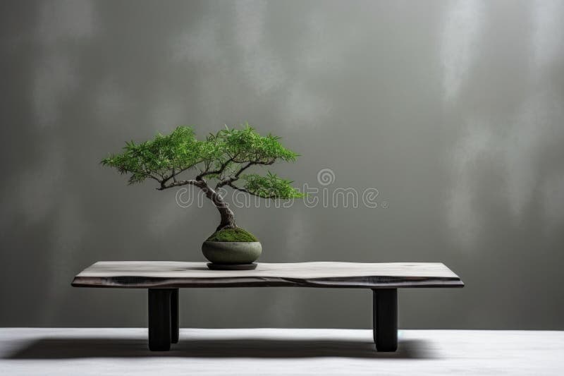 Japanese Bonsai Tree on a Minimalist Table Stock Illustration ...
