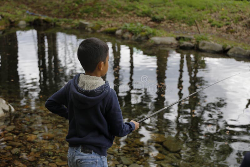 Japanese boy catching fish stock photo. Image of school - 153186140