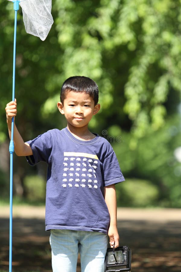 Japanese Boy Collecting Insect Stock Photo - Image of blue, landscape ...