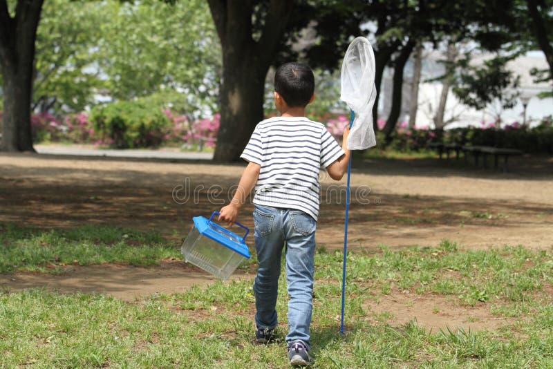 Japanese Boy Collecting Insect Stock Image - Image of cage, grader ...