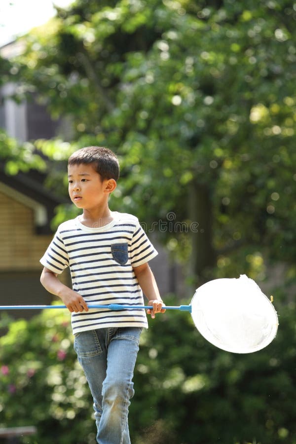 Japanese Boy Collecting Insect Stock Image - Image of outdoor, smiling ...