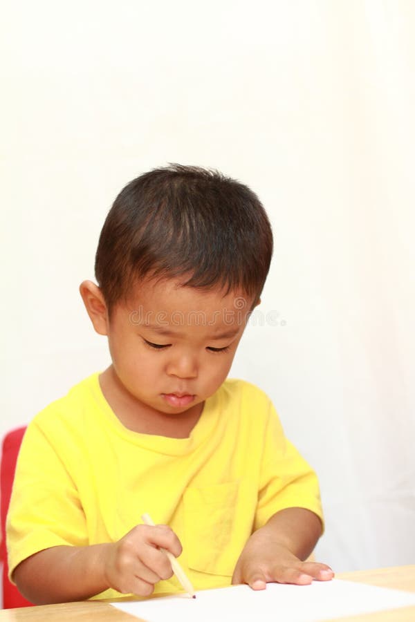 Japanese Boy Drawing a Picture Stock Image - Image of people, person ...