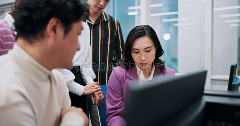 Japanese, Business People and Teamwork with Computer in Office As ...