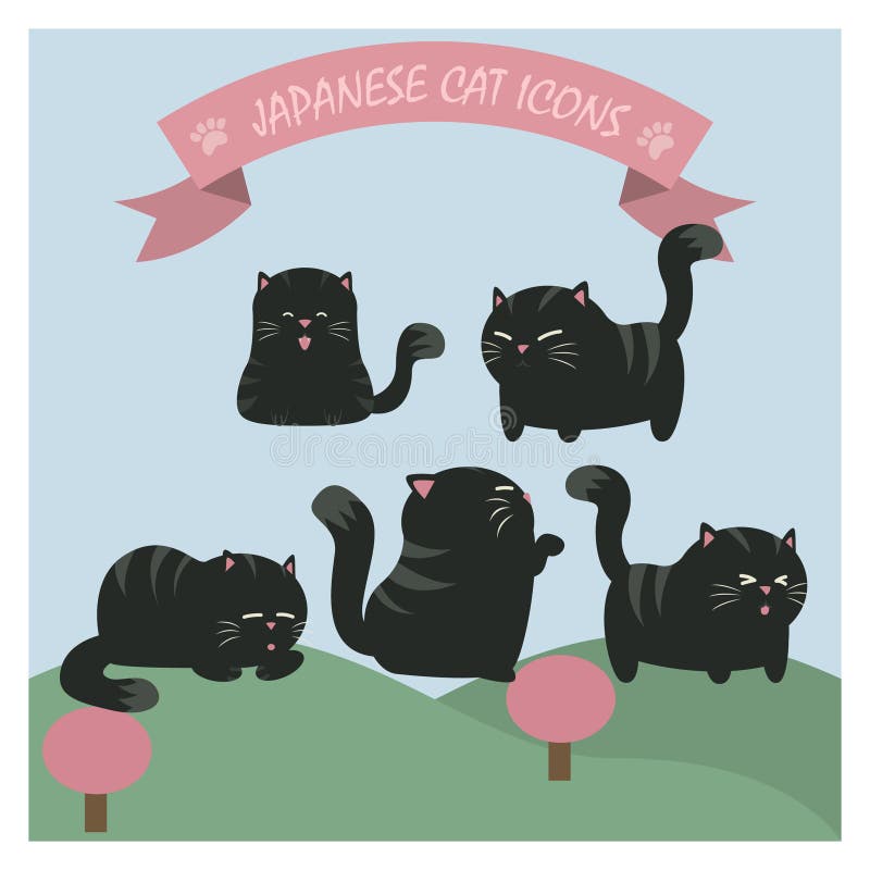 Japanese Cat Icons. Vector Illustration Decorative Design Stock Vector ...