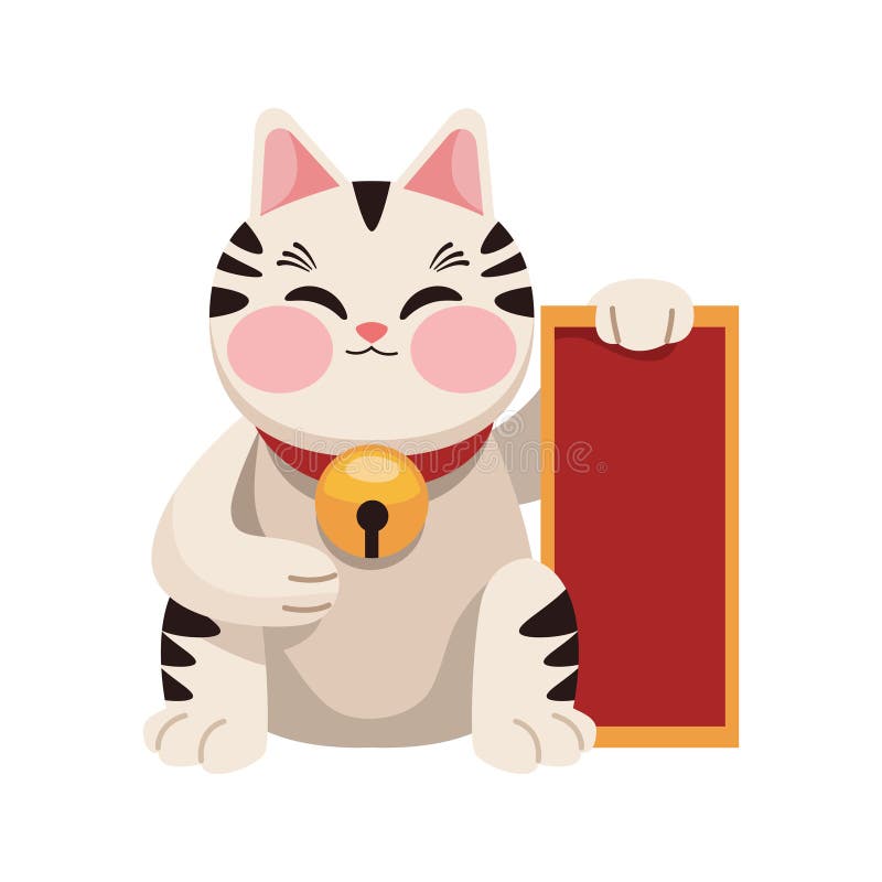 Japanese cat with label stock vector. Illustration of cute - 271118368