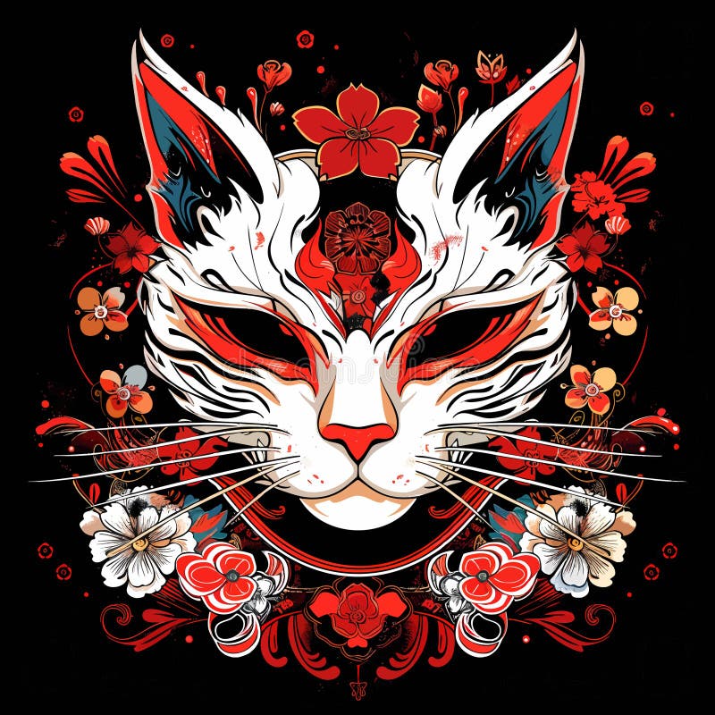 Japanese cat mask design stock vector. Illustration of symbol - 361697064