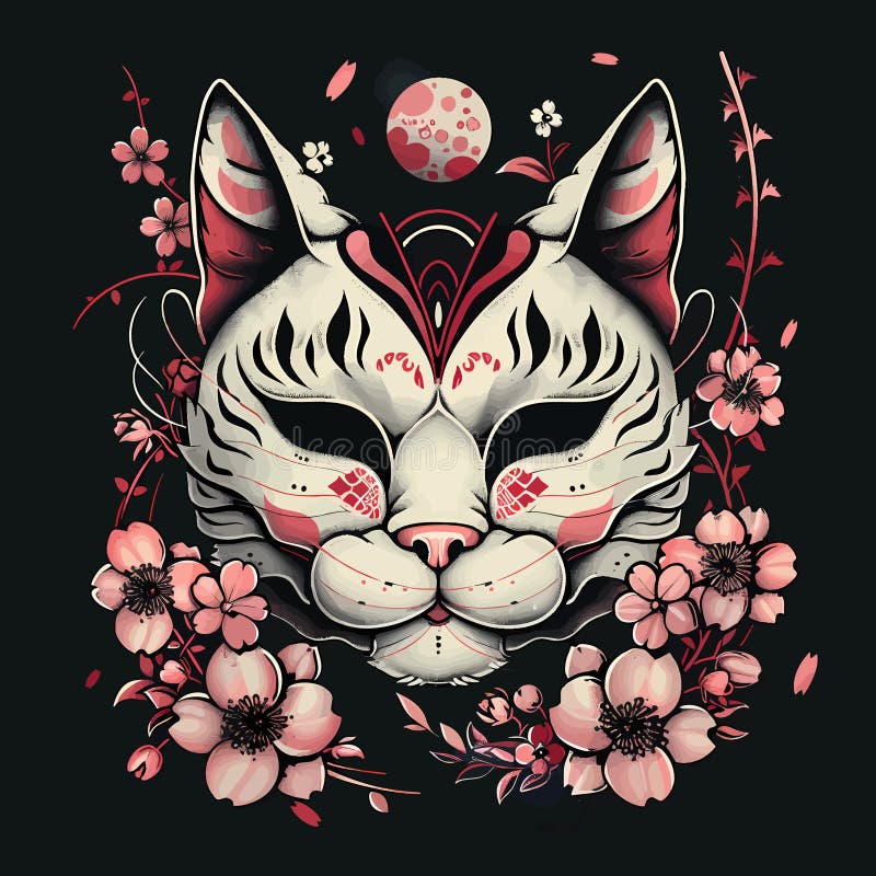 Japanese cat mask design stock vector. Illustration of background ...