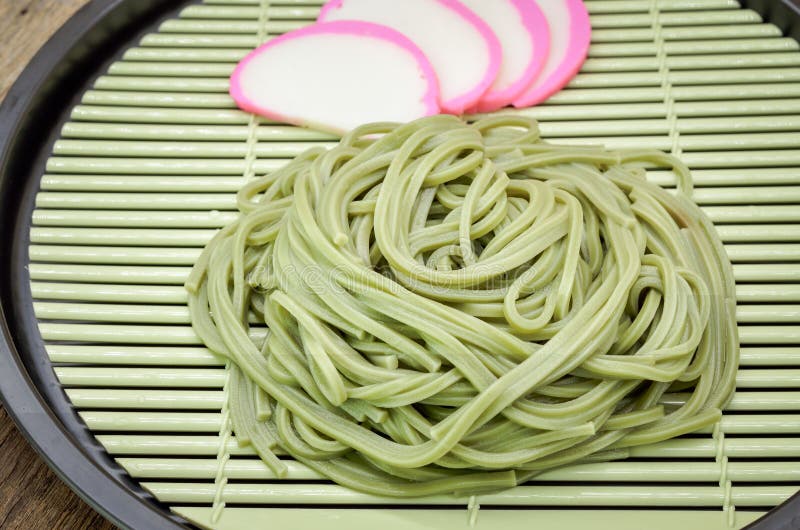 Japanese Cha Soba (Green Tea Soba) in Dish Stock Image - Image of ...