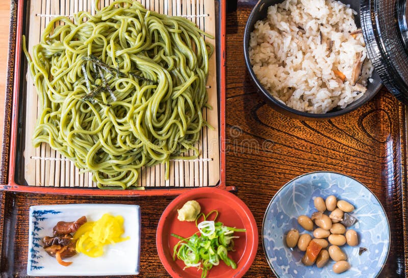 Japanese Cha Soba (Green Tea Soba) in Dish Stock Photo - Image of ...
