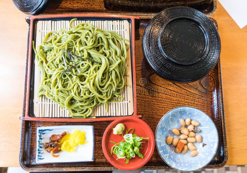 Japanese Cha Soba (Green Tea Soba) in Dish Stock Photo - Image of meal ...