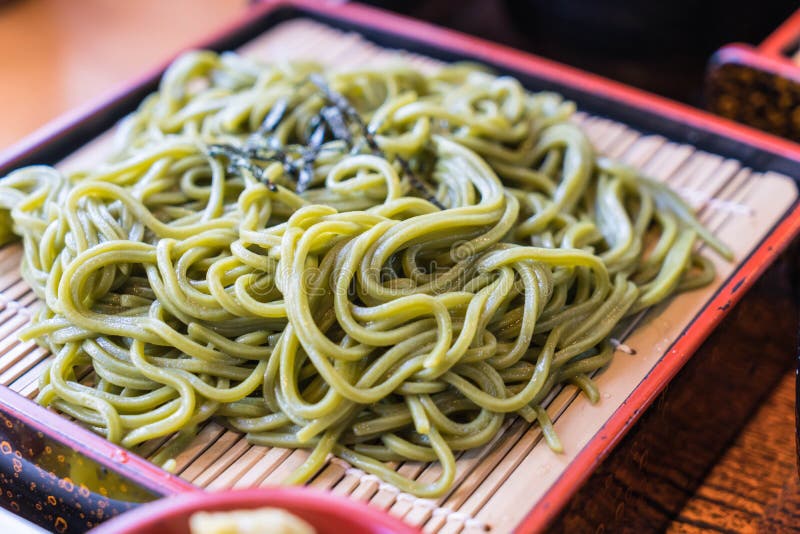 Japanese Cha Soba (Green Tea Soba) in Dish Stock Image - Image of ...