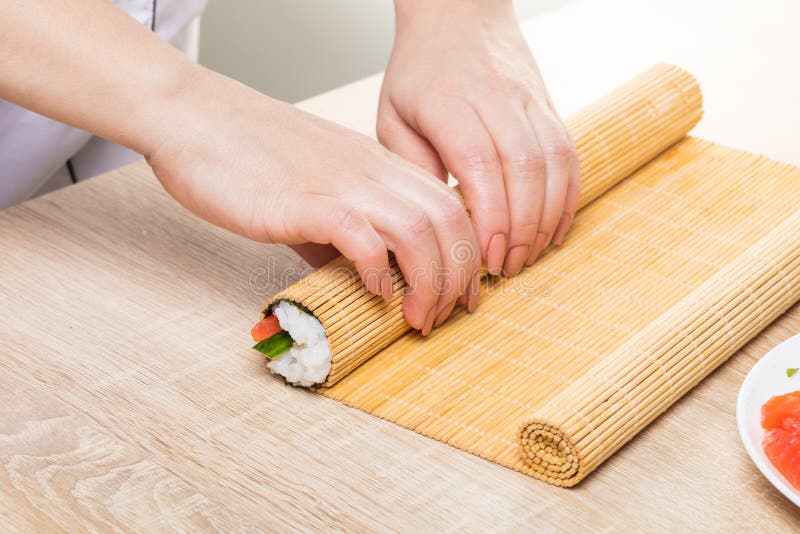 Chef Prepares Rolls, Hands Closeup Stock Image - Image of meal, cook ...