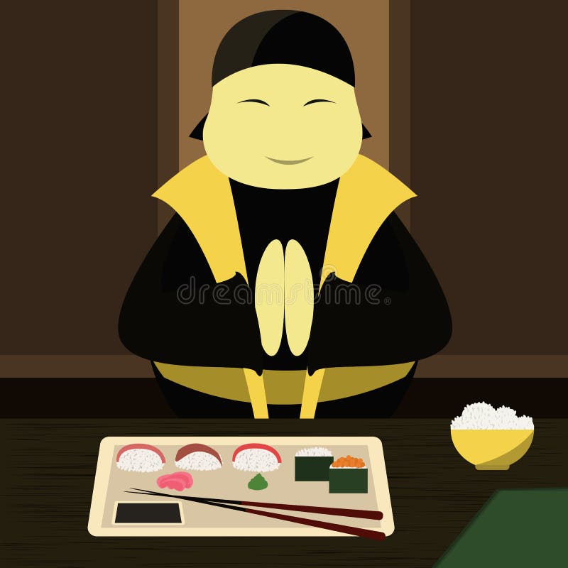 Japanese chef makes sushi. stock vector. Illustration of chirashi ...