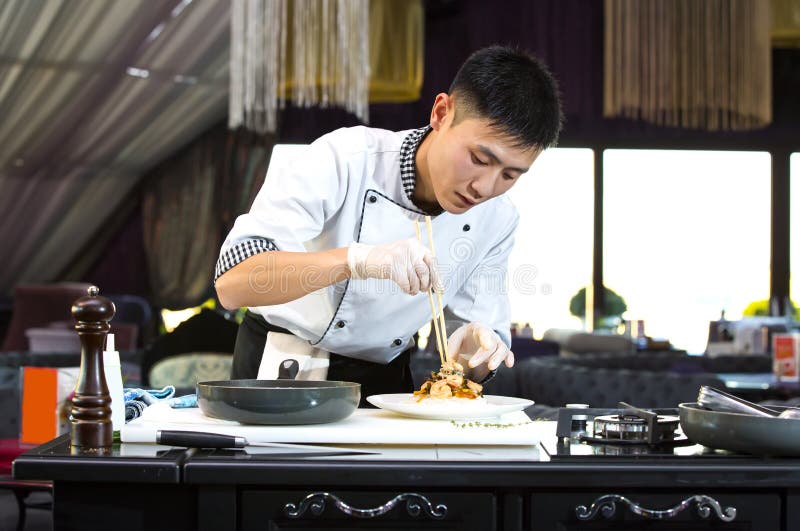 Japanese Chef in Restaurant Making Sushi Roll Stock Photo - Image of ...