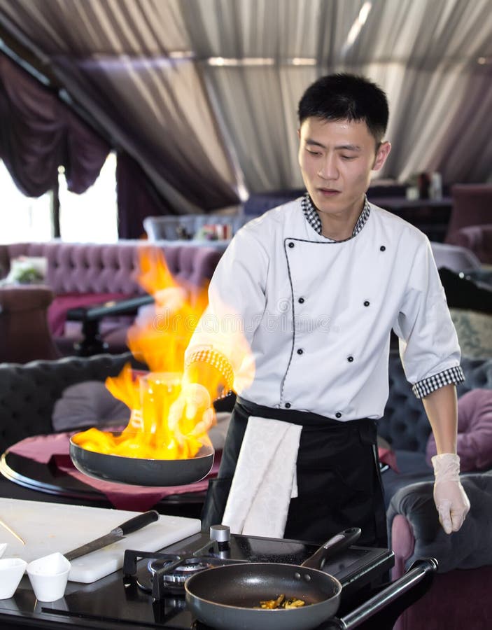 Flame:Japanese Teppanyaki Restaurant Scene. Stock Image - Image of ...