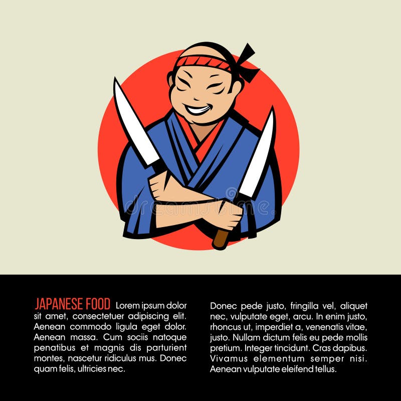 Japanese Chef with Two Knives. Vector Logo. Stock Vector - Illustration ...