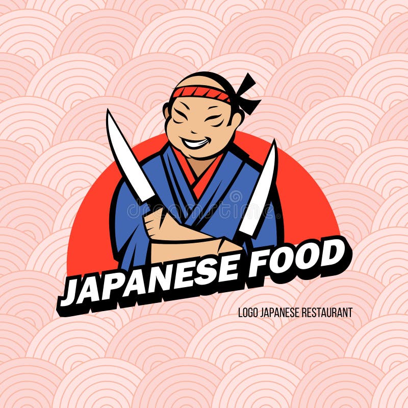 Japanese Chef with Two Knives. Vector Logo. Stock Vector - Illustration ...