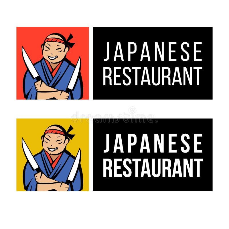 Japanese Chef with Two Knives. Vector Logo. Stock Vector - Illustration ...