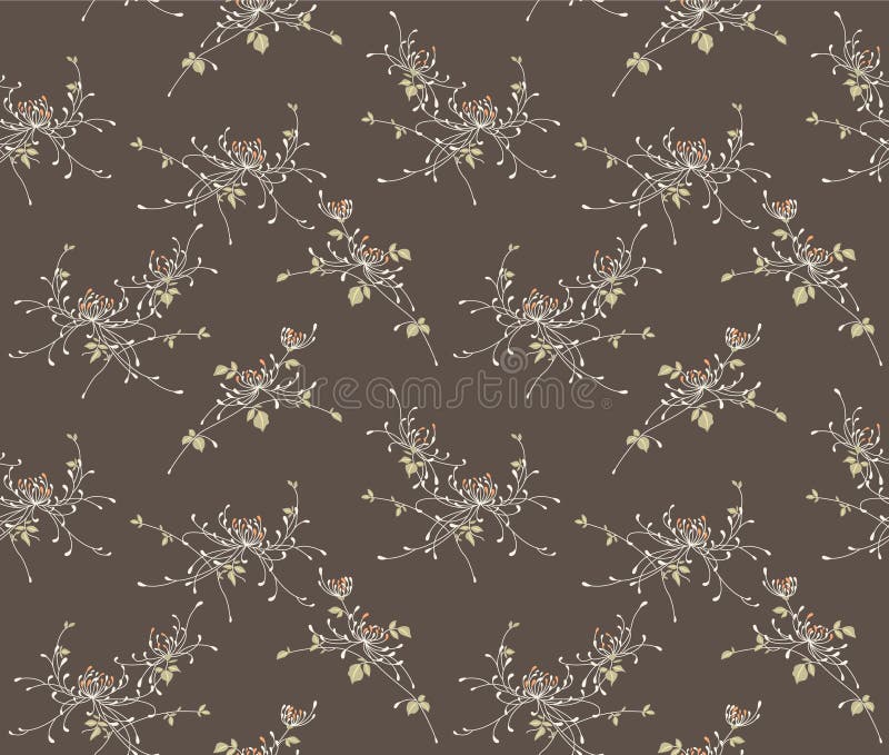 Japanese Chrysanthemum Flower Branch Vector Seamless Pattern Stock Illustration - Illustration ...