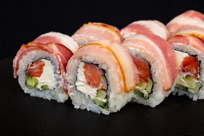 Japanese roll with bacon stock image. Image of japan - 124765387