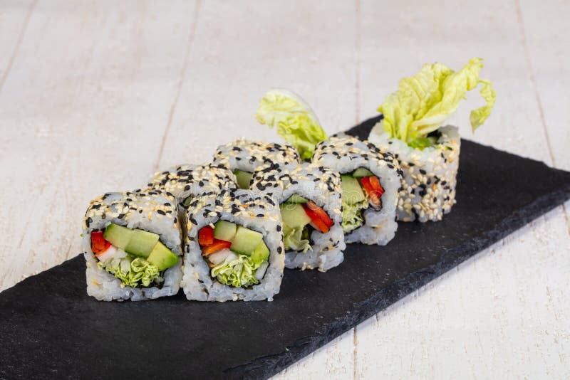 Japanese Roll with Vegetables Stock Photo - Image of food, healthy ...
