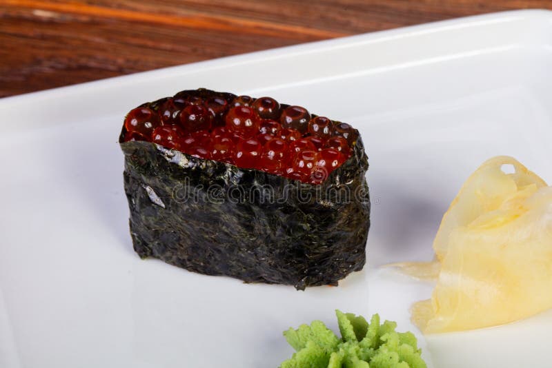 Japanese Sushi Gunkan Red Caviar Stock Photo - Image of asian, unagi ...