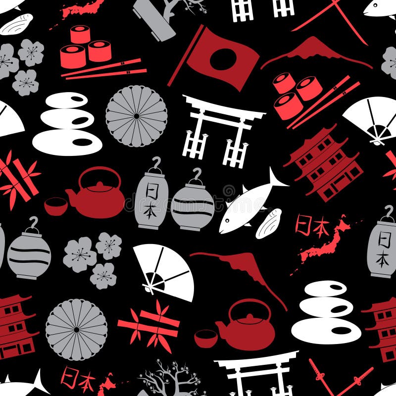 Japanese Color Icons Seamless Dark Pattern Eps10 Stock Vector ...