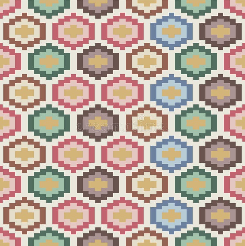 Japanese Colorful Pixel Hexagon Vector Seamless Pattern Stock Vector ...
