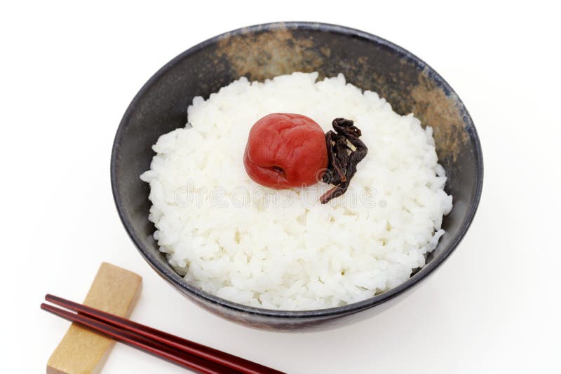 Japanese Cooked White Rice with Salt Plum Stock Image - Image of ...