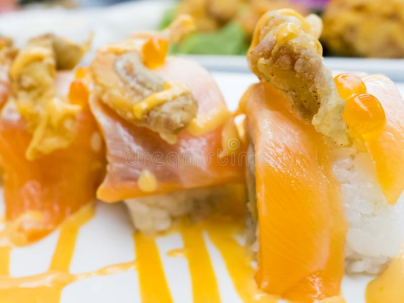 Japanese Crispy Salmon Roll Salmon Closed Up Stock Image - Image of ...