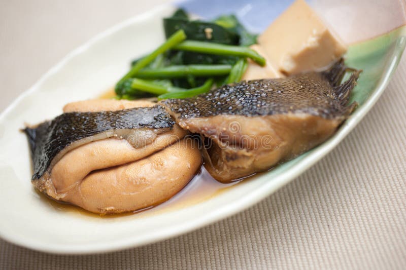 Japanese Cuisine Nizakana (poached Flatfish) Stock Photo - Image of ...