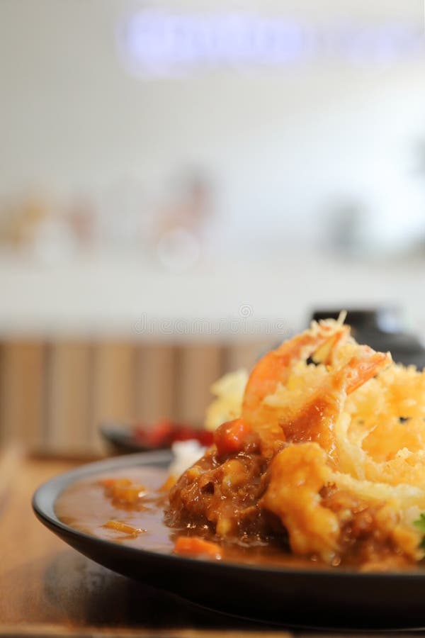 Japanese Curry Rice with Fried Shrimp Tempura, Japanese Food Stock ...