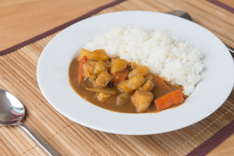 Japanese Curry with Rice on Table Ready To Serve Stock Photo - Image of ...