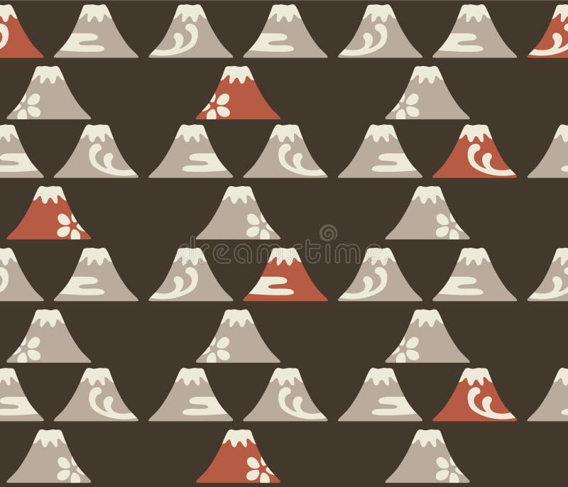 Japanese Cute Fuji Mountain Motif Vector Seamless Pattern Stock Vector ...