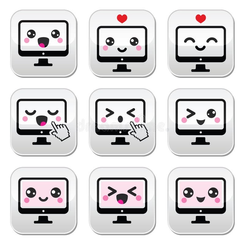 Japanese Cute Kawaii Character - Computer Buttons Set Stock Vector ...