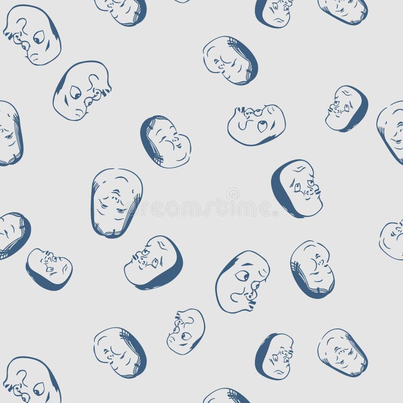 Japanese Cute Round Face Dancer Mask Pattern Stock Vector ...