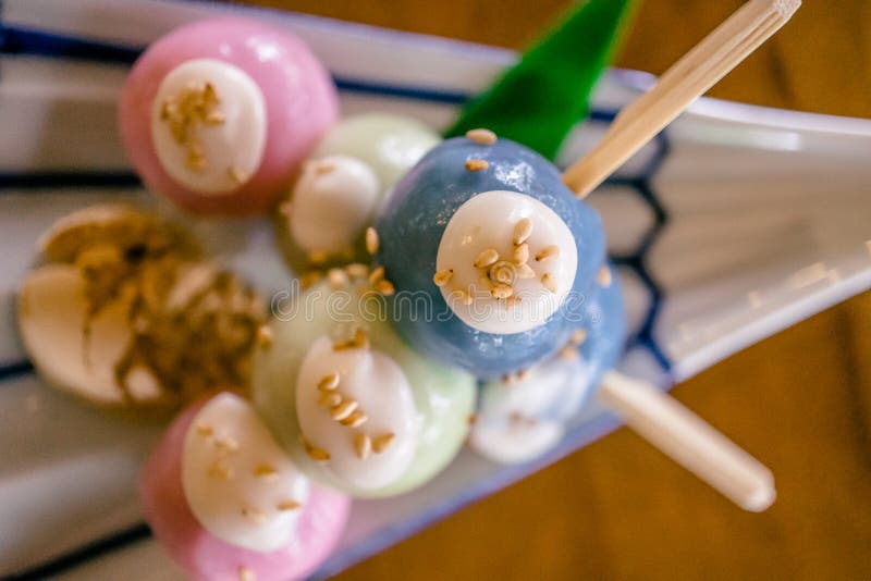 Japanese Dango Multicolor Dessert Wirh Sweet Soy Sauce. Stock Photo ...