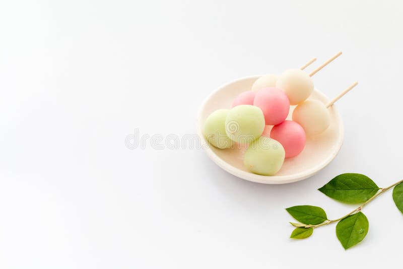 Japanese Dango Dessert in Pink, White and Green Colors, Copy Space ...