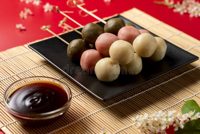 Japanese Dango Multicolor Dessert Wirh Sweet Soy Sauce. Stock Photo ...