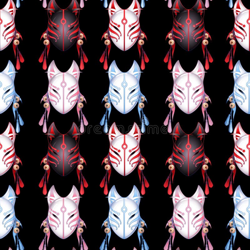 Japanese Deamon Fox Pattern Stock Vector - Illustration of head, manga ...