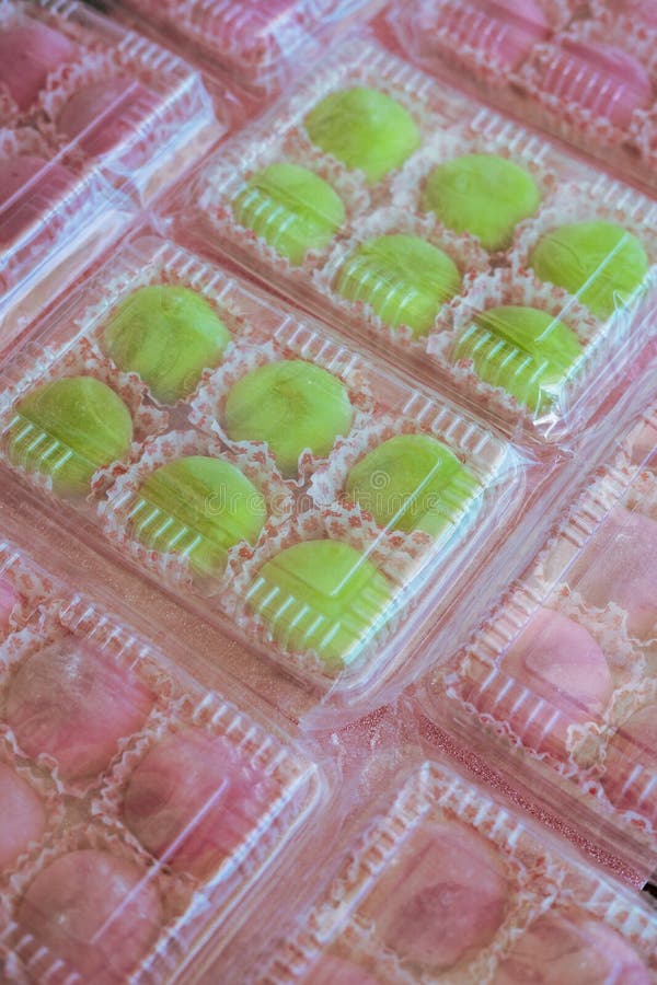 Japanese Dessert Colourful Mochi in a Clear Packging Containers Stock ...