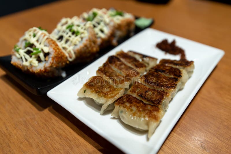 Japanese Dimsum Gyoza with Rice Roll Stock Photo - Image of steamed ...