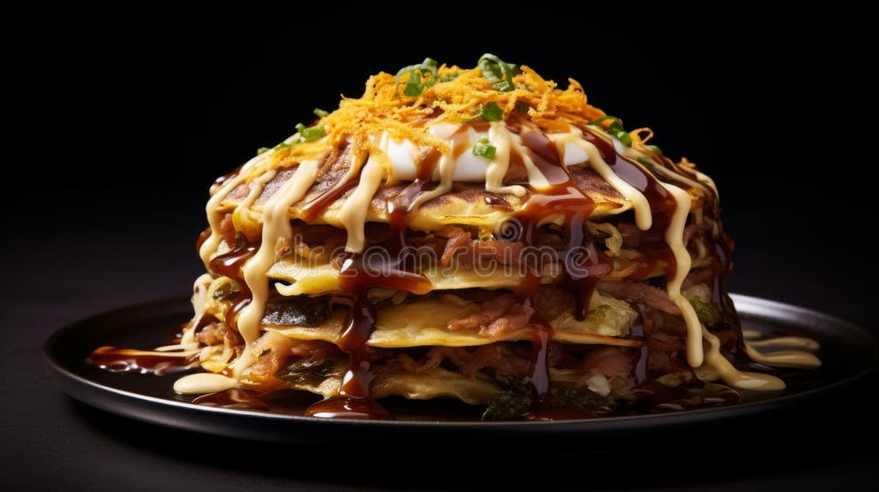Japanese Dish Food Stack Savory Pancake Stock Illustration ...