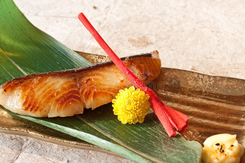 Japanese Dishes - Grilled Black Cod Stock Image - Image of served ...