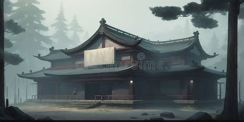 Japanese Dojo with Fog Concept, Generative AI Stock Illustration ...